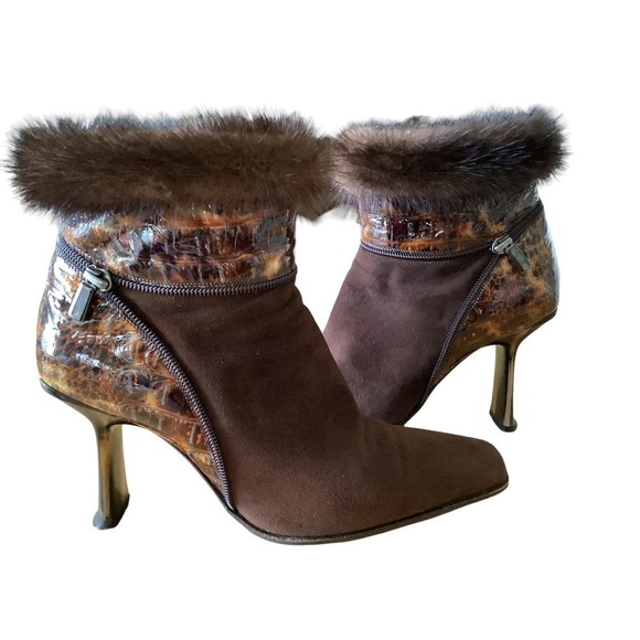 Accademia | Shoes | Accademia Mink Trimmed Italian Suede And Embossed ...